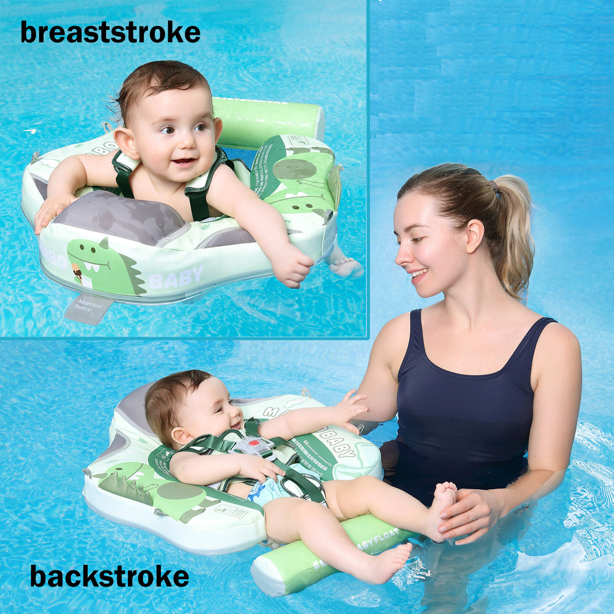 Mambobaby Non Inflatable Swim Trainer with UPF 50+ Sun Canopy Solid Sw ...